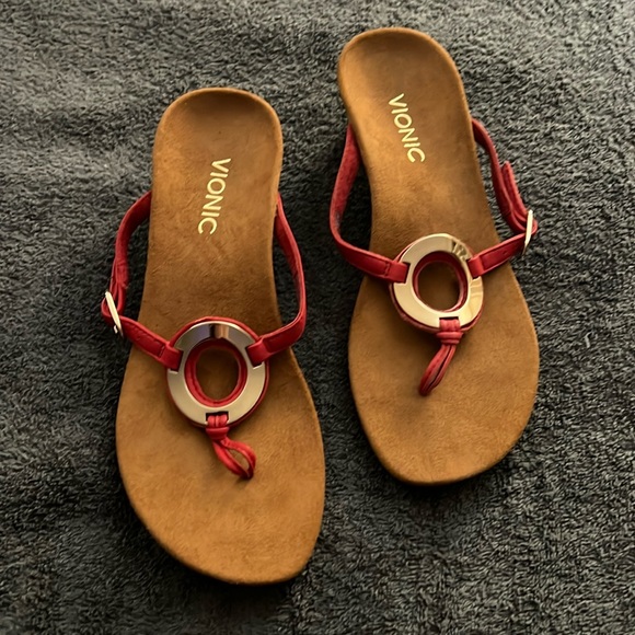 Vionic | Shoes | Vionic Park Orchid Red Sandal Wedge | Poshmark